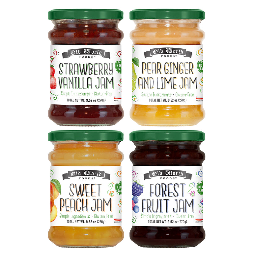 Premium European Fruit Jam Sampler with Sweet Peach, Forest Fruit, Str ...